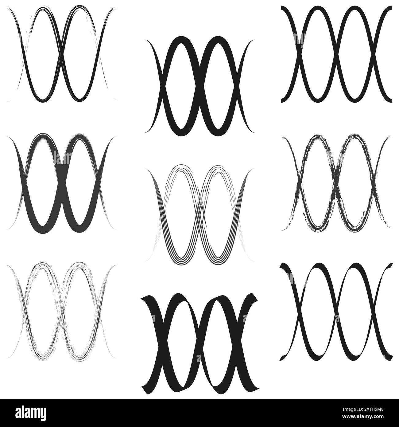 Set of abstract waveforms. Various black and white wavy lines ...