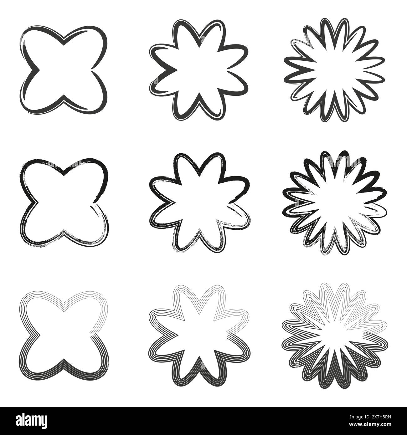 Hand drawn flower shapes. Abstract floral designs. Black and white ...
