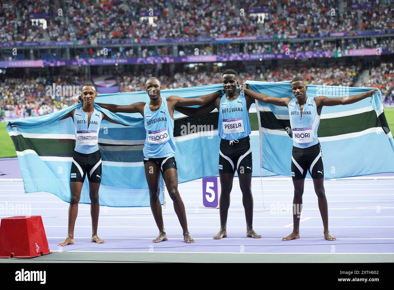 The Botswana Men 4x400m Relay celebrate after placing second in the ...