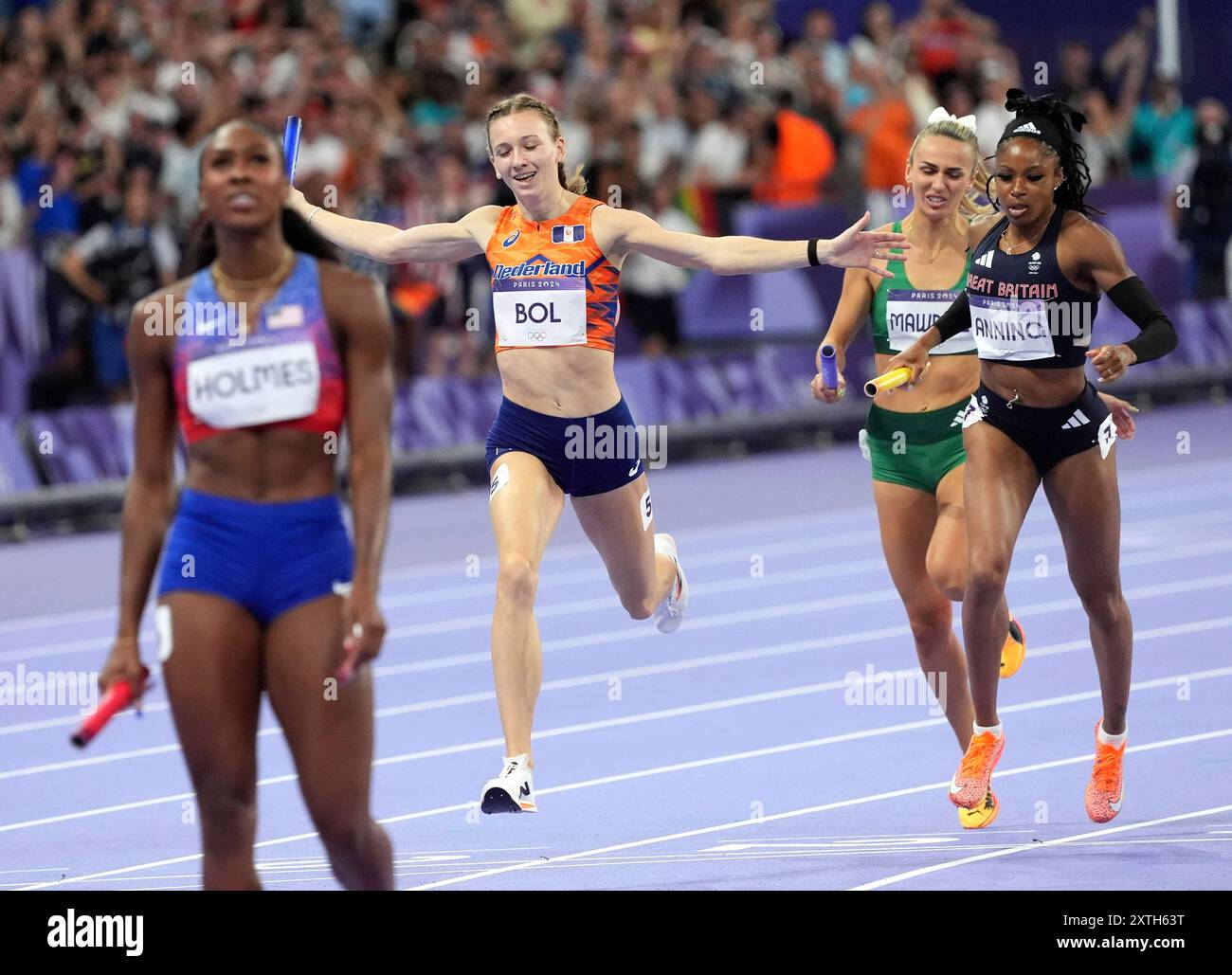 Femke Bol (NED) finishes 4x400m in the Paris 2024 Olympic Games, at the ...