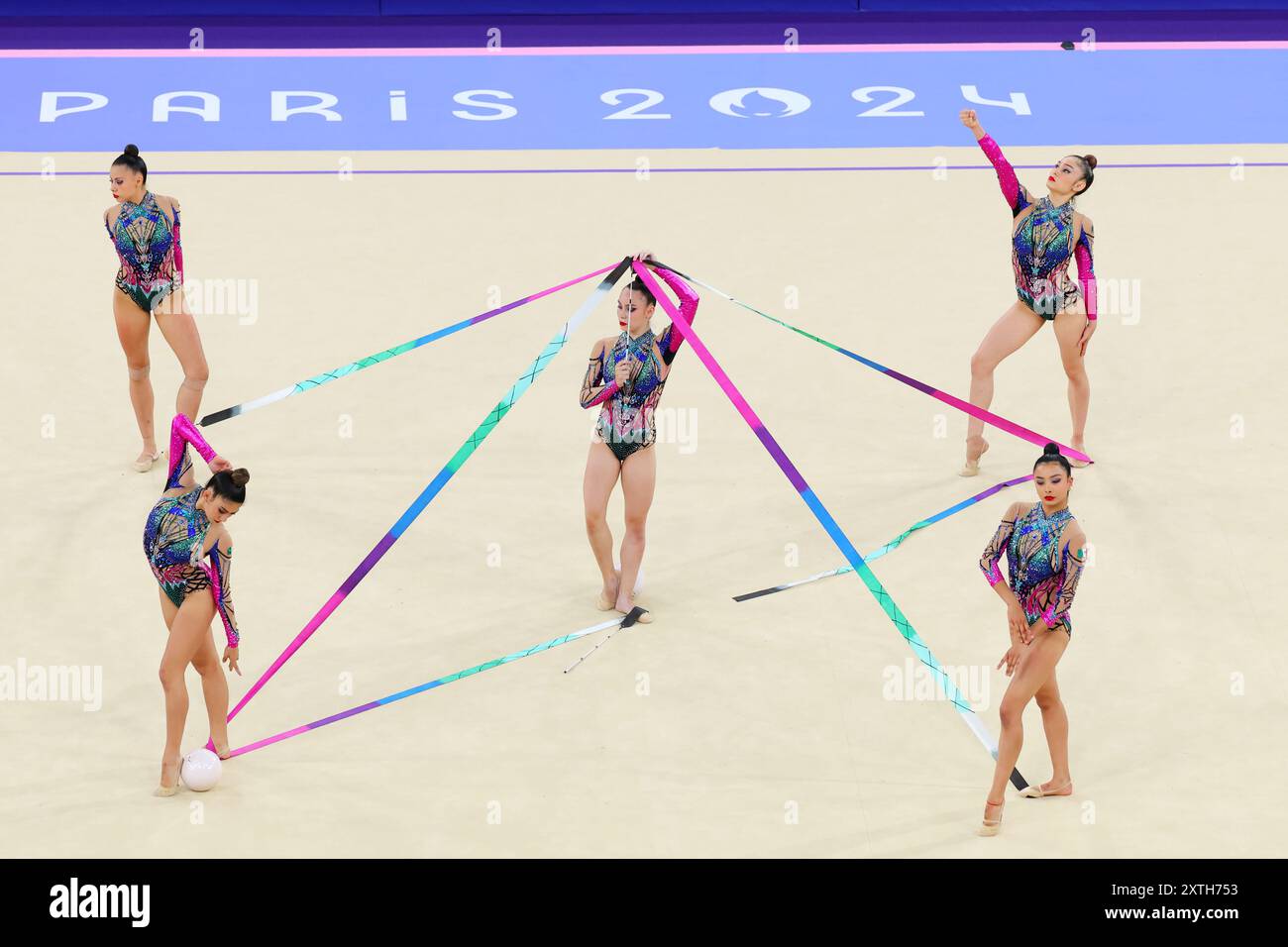Paris, France. 9th Aug, 2024. Mexico team group (MEX) Rhythmic ...