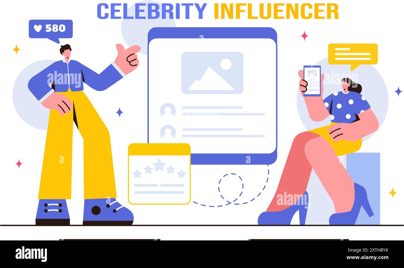 Vector Illustration of Celebrity Influencers Posting on the Internet ...
