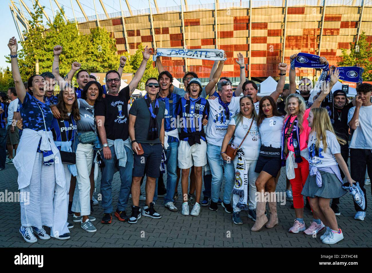 Atalanta fans pose for a picture outside the stadium. Fans of Spanish ...