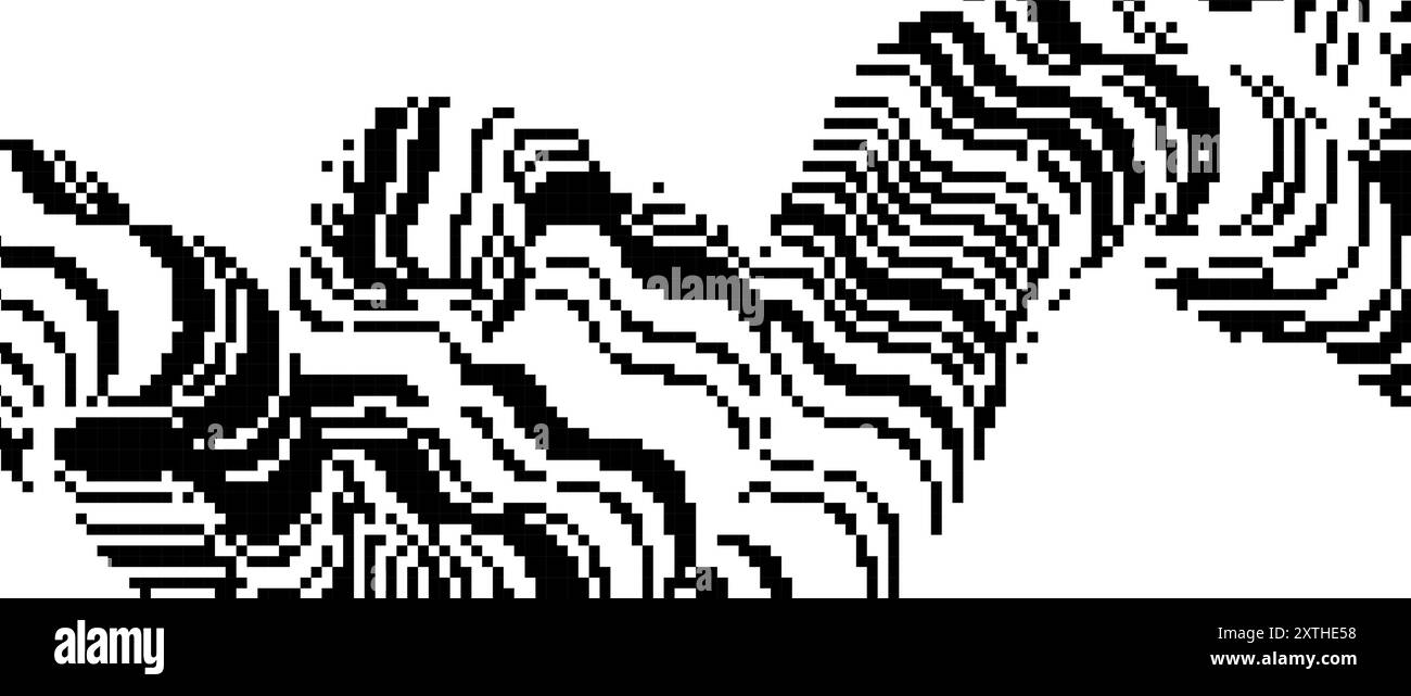 Pixelated undulate wave shape. Black dither flowing textured background ...