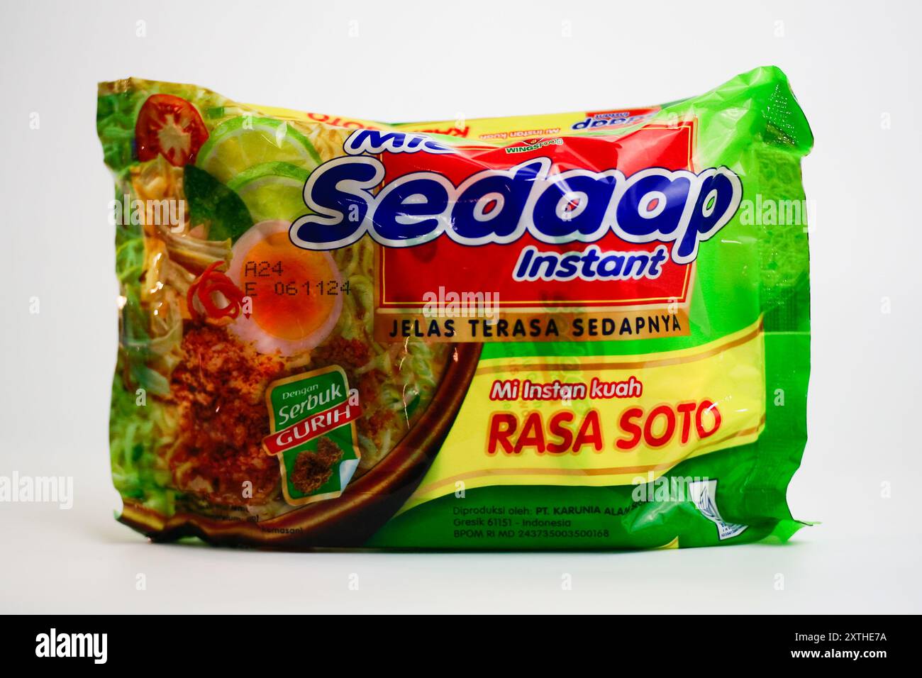 Close up a pack of Mie Sedaap Kuah Rasa Soto Instant Noodle isolated on ...