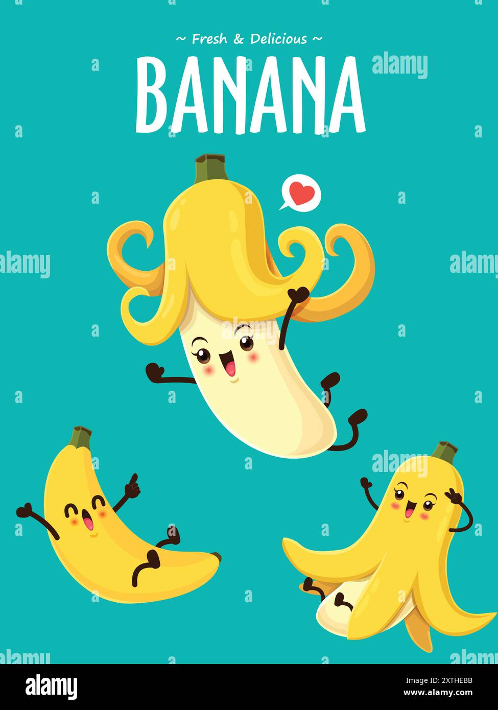 Vintage food poster design with banana character Stock Vector Image ...