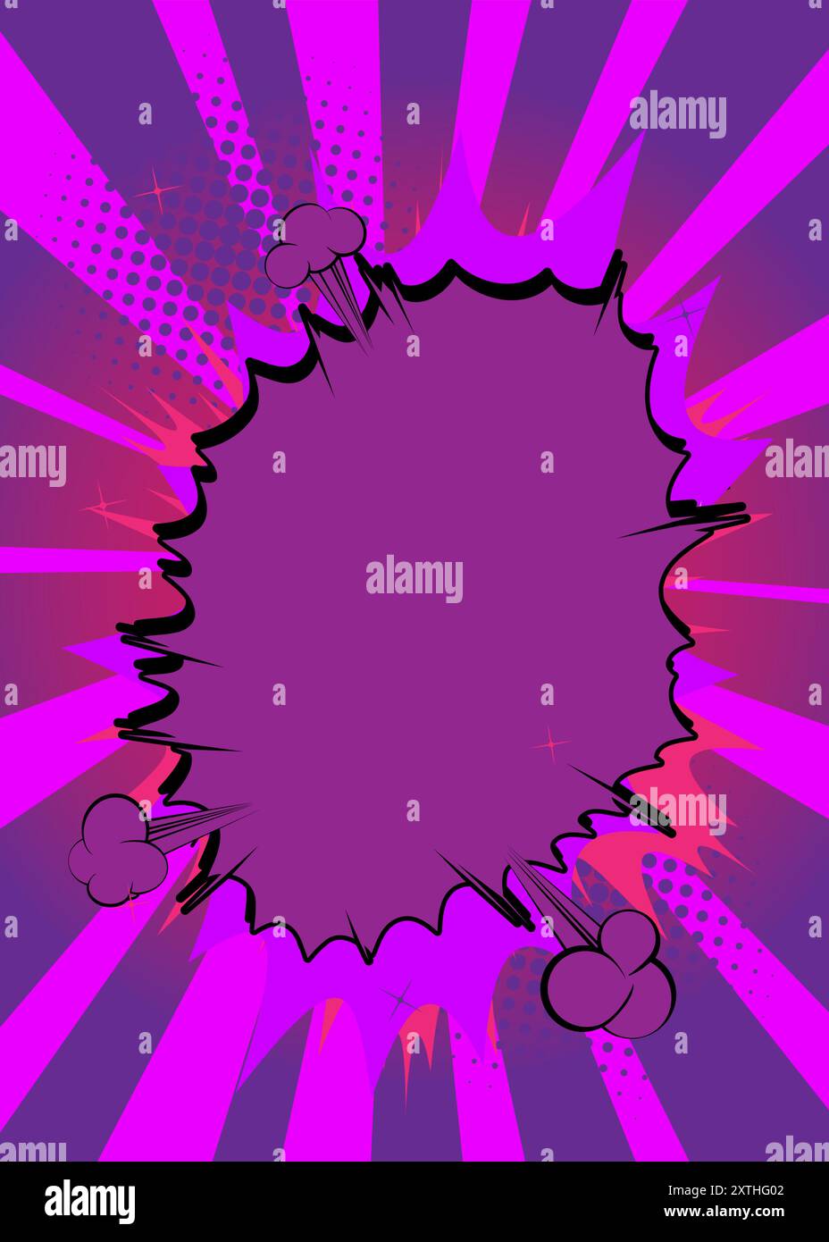 Cartoon purple background, comic book backdrop. Retro vector comics pop ...