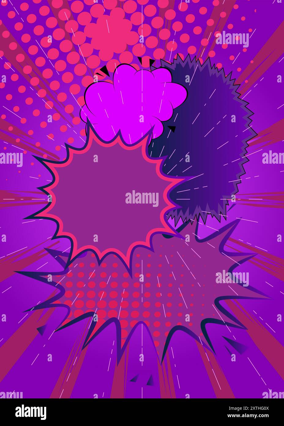 Cartoon purple background, comic book backdrop. Retro vector comics pop ...
