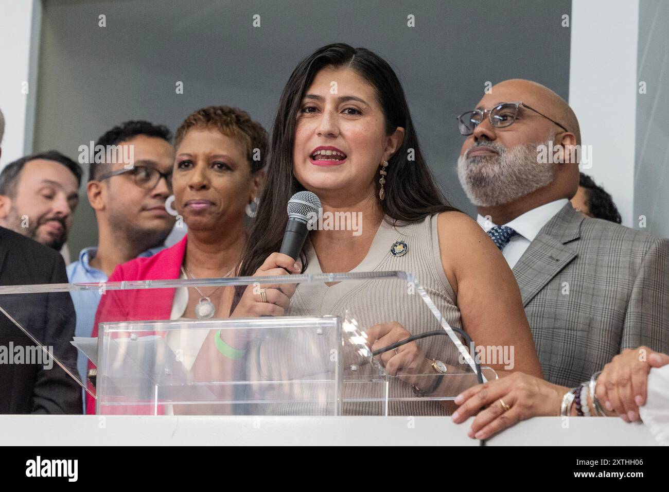 State Senator Jessica Ramos speaks at rally in support of Kamala Harris ...