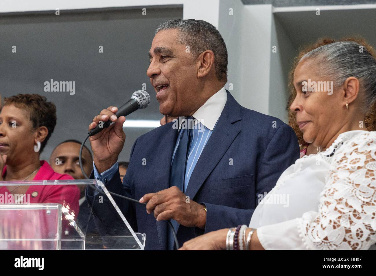 Congressman Adriano Espaillat speaks at rally in support of Kamala ...