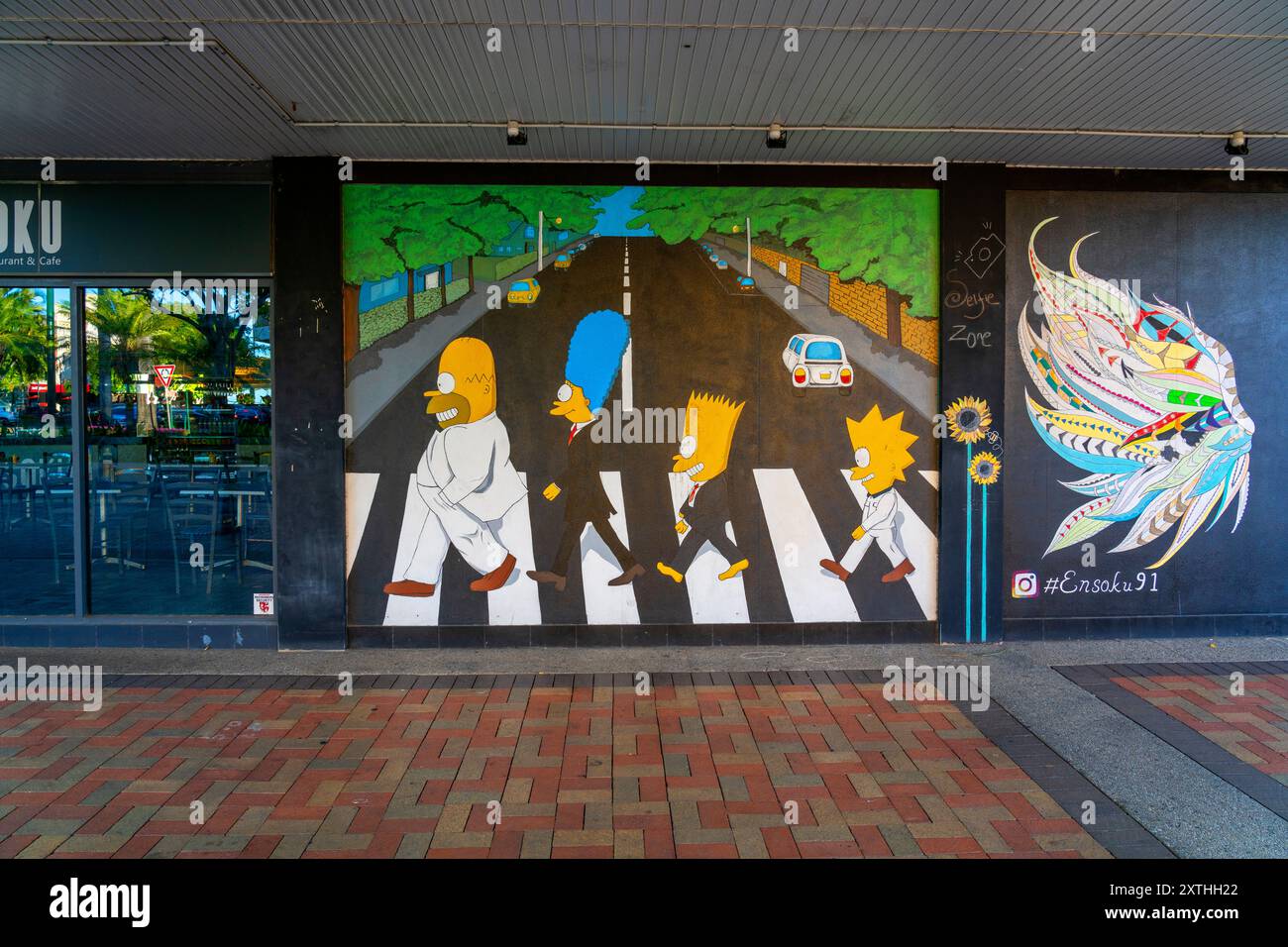 Simpsons-cross-Beatles mural featured on the side of the building ...