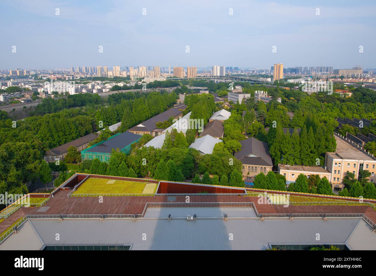 Nanjing modern city aerial view from top of Porcelain Tower of Great ...