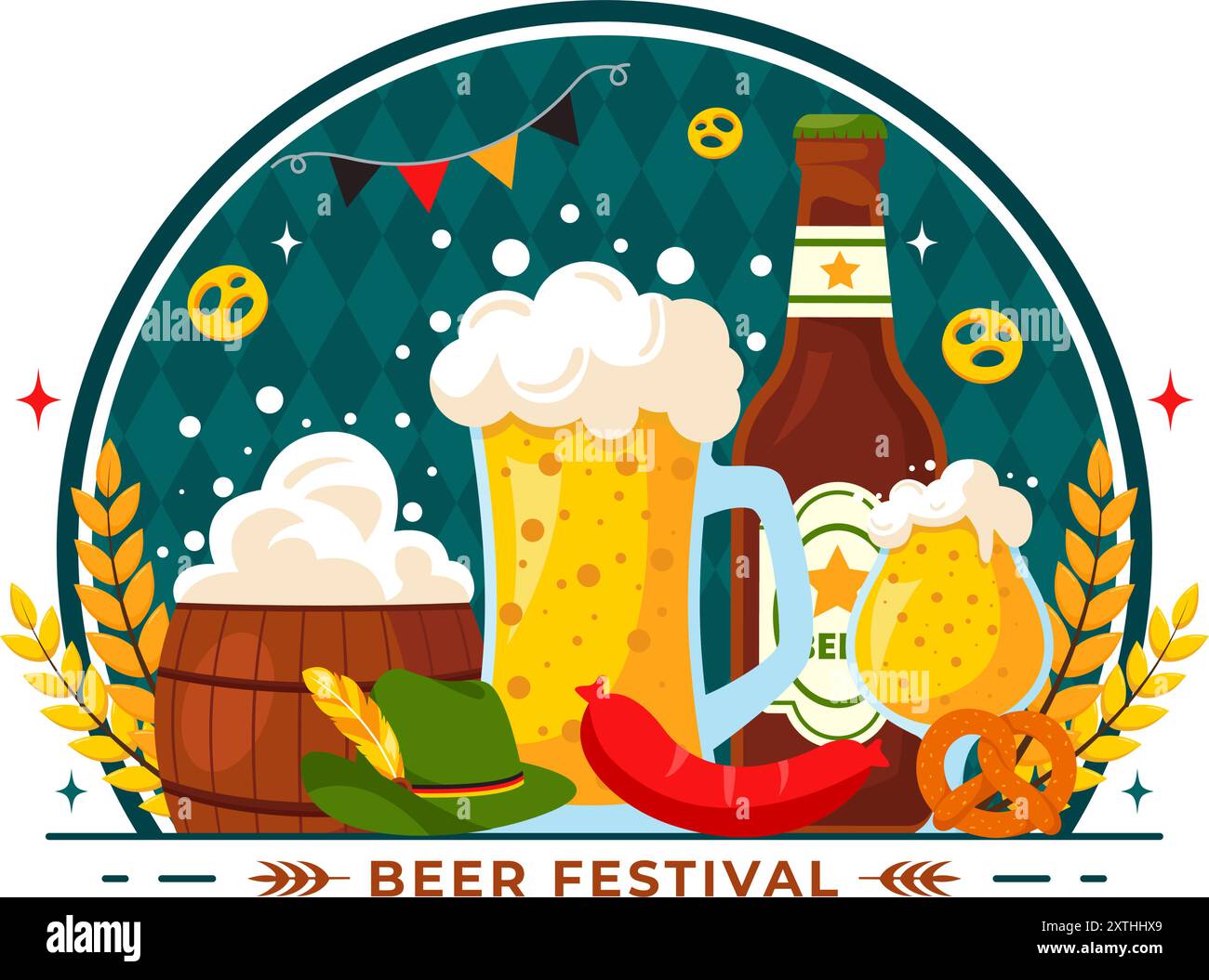 Happy Oktoberfest Party Festival Vector Illustration with Beer, Sausage ...