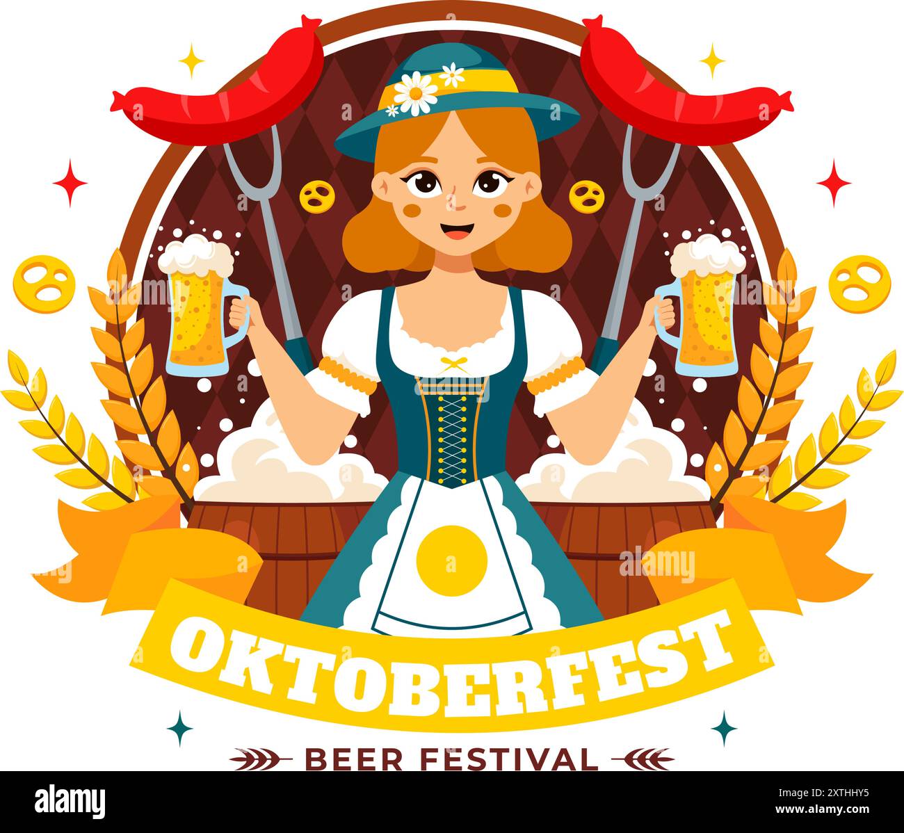 Happy Oktoberfest Party Festival Vector Illustration with Beer, Sausage ...