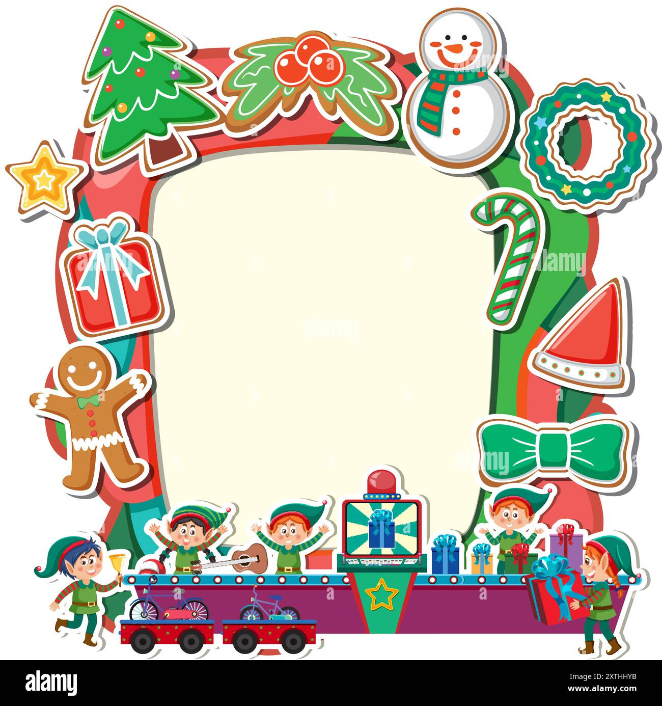 Colorful holiday frame with elves and decorations Stock Vector Image ...