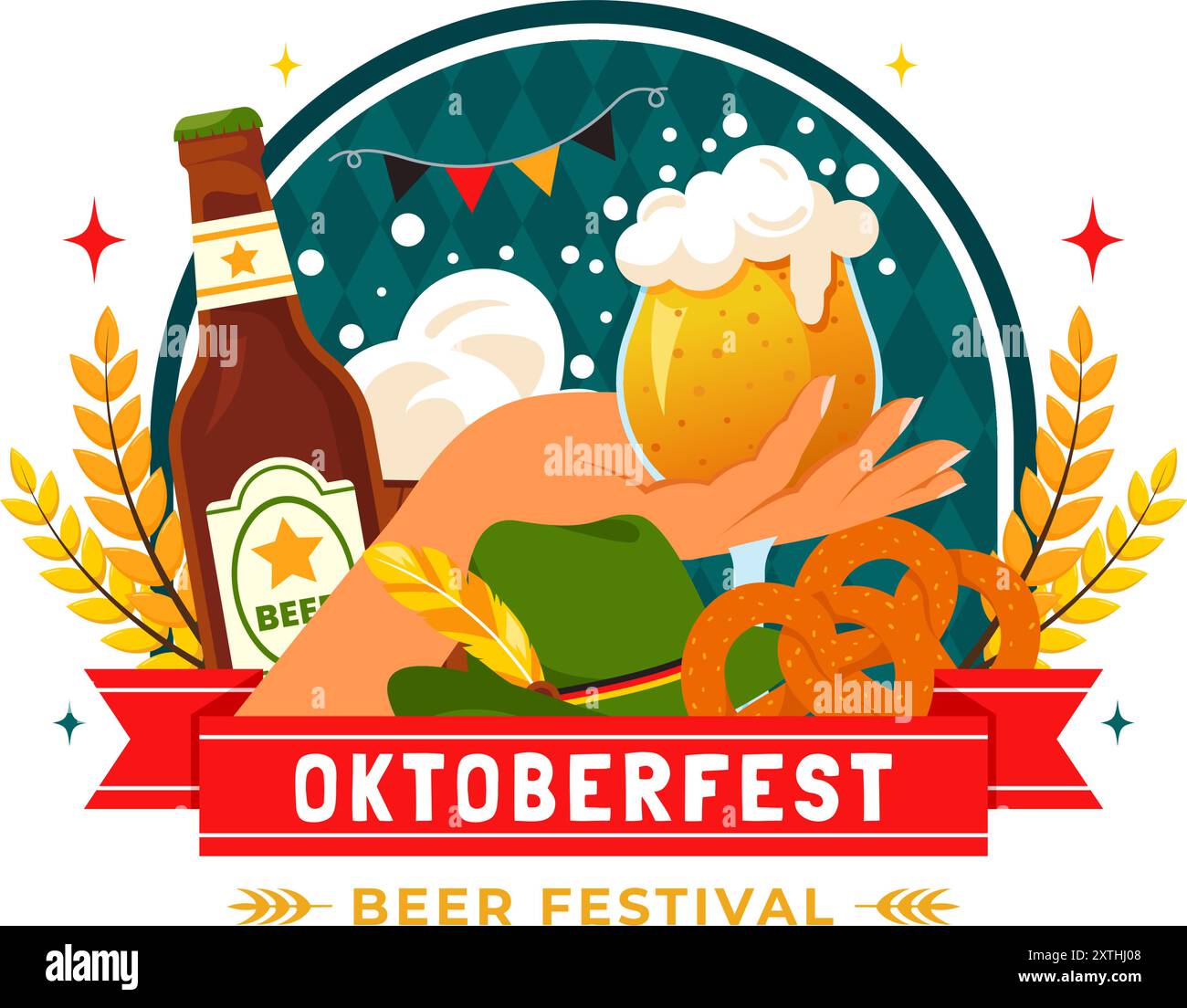 Happy Oktoberfest Party Festival Vector Illustration with Beer, Sausage ...
