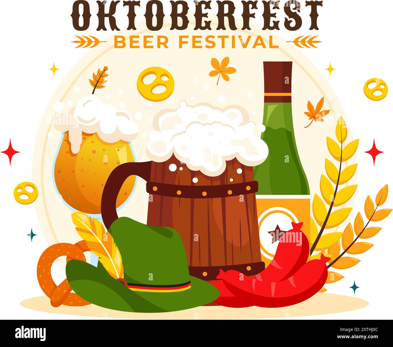 Happy Oktoberfest Party Festival Vector Illustration with Beer, Sausage ...