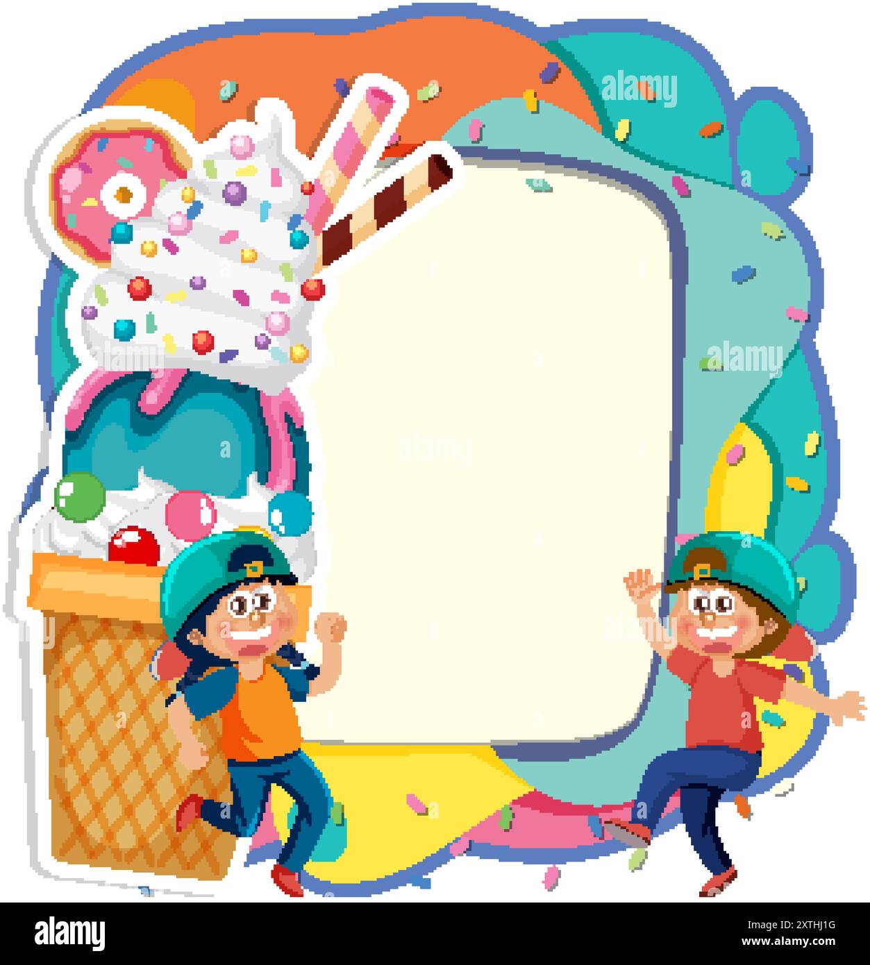 Children with giant ice cream and colorful background Stock Vector ...