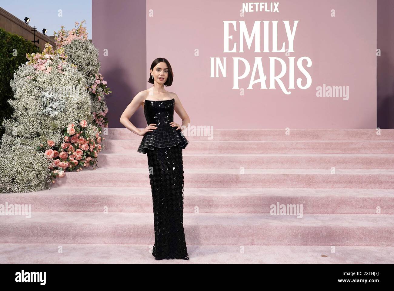 Lily Collins arrives at the premiere of "Emily in Paris" at the ...