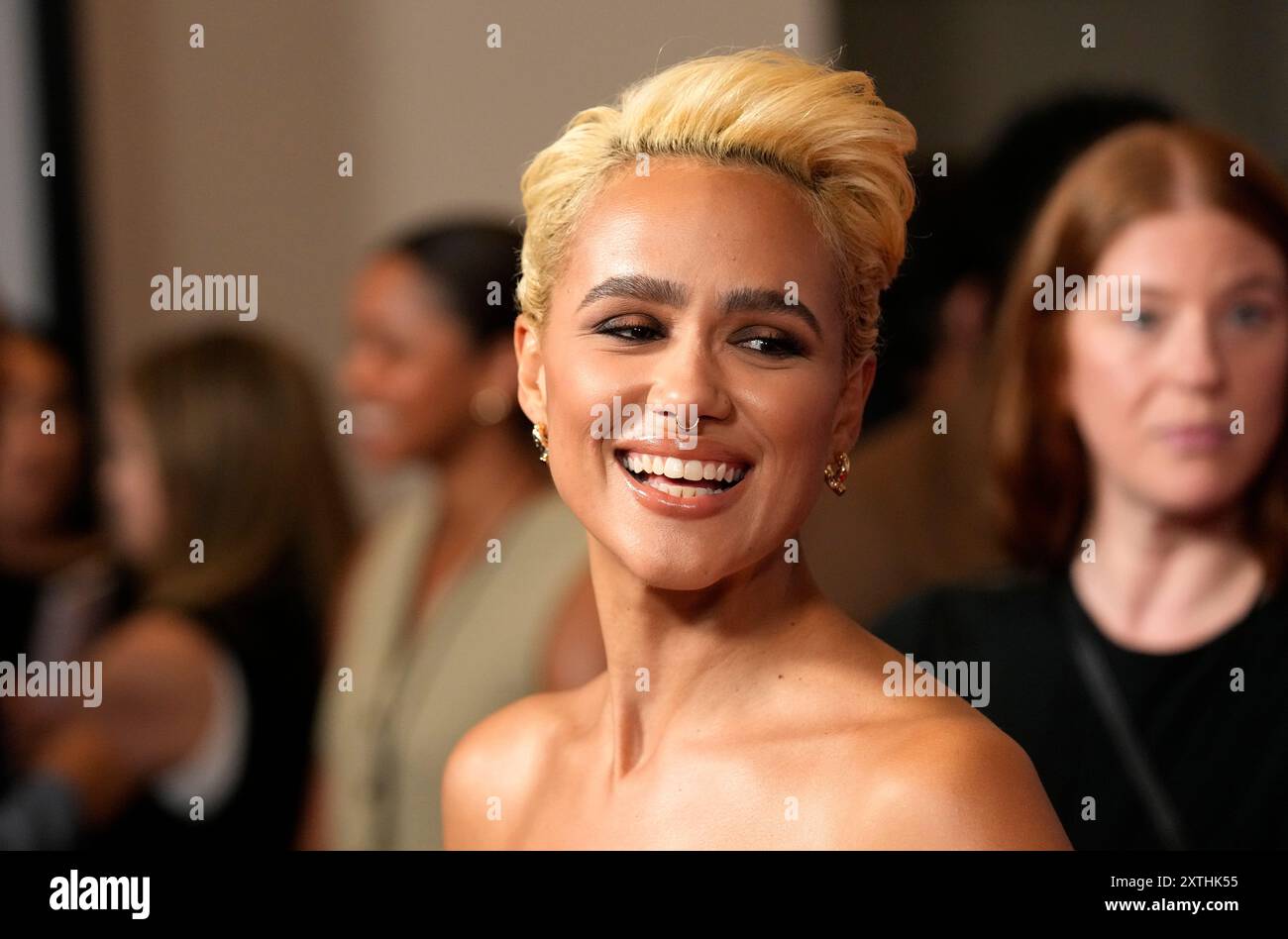 Nathalie Emmanuel poses at the premiere of the Peacock film "The Killer ...