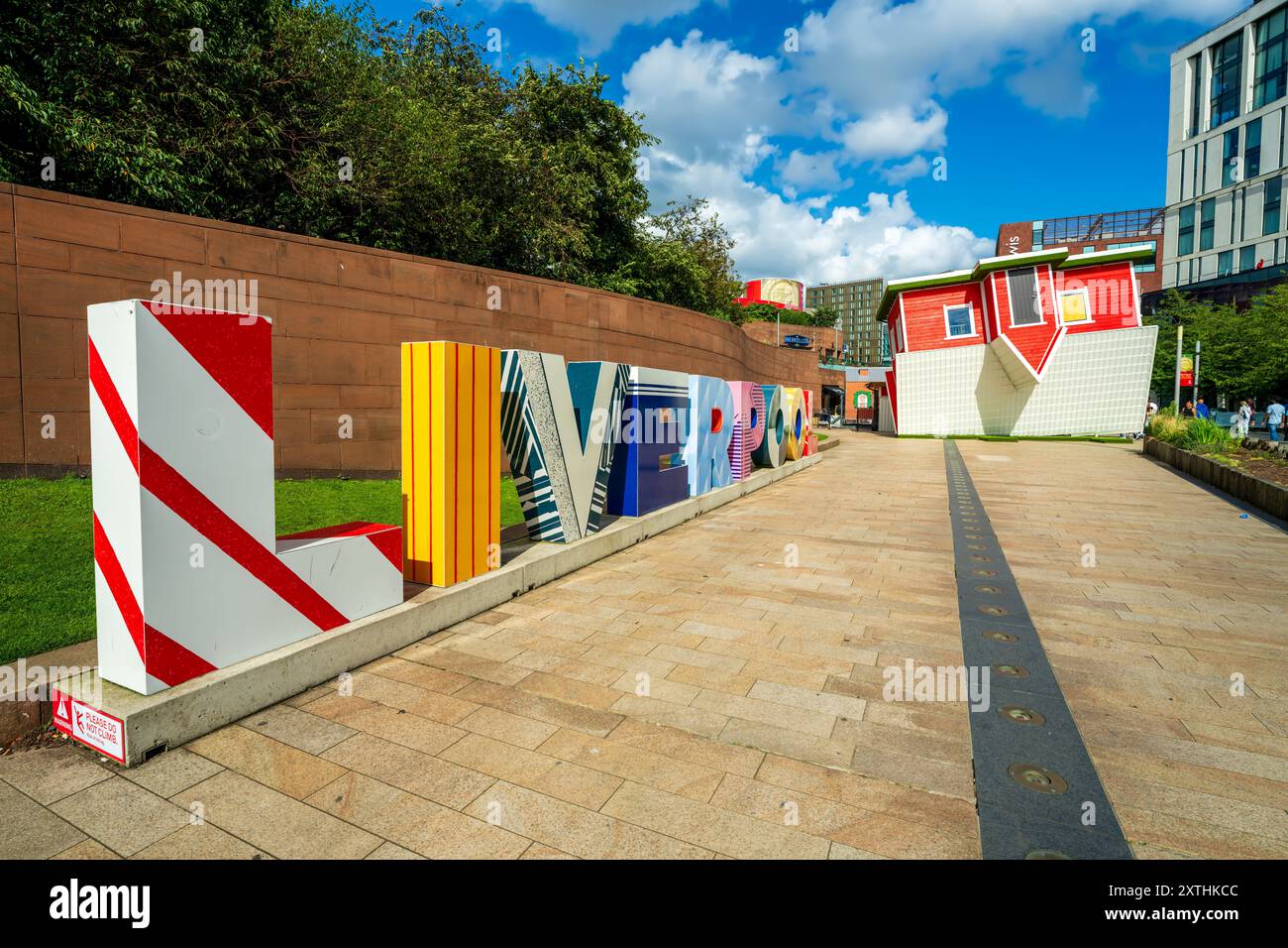 Liverpool panoramic cityscape with the iconic colorful Liverpool sign ...