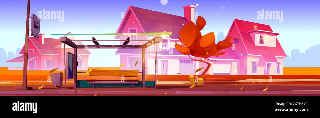 Autumn suburban landscape with cozy houses on neighborhood street ...