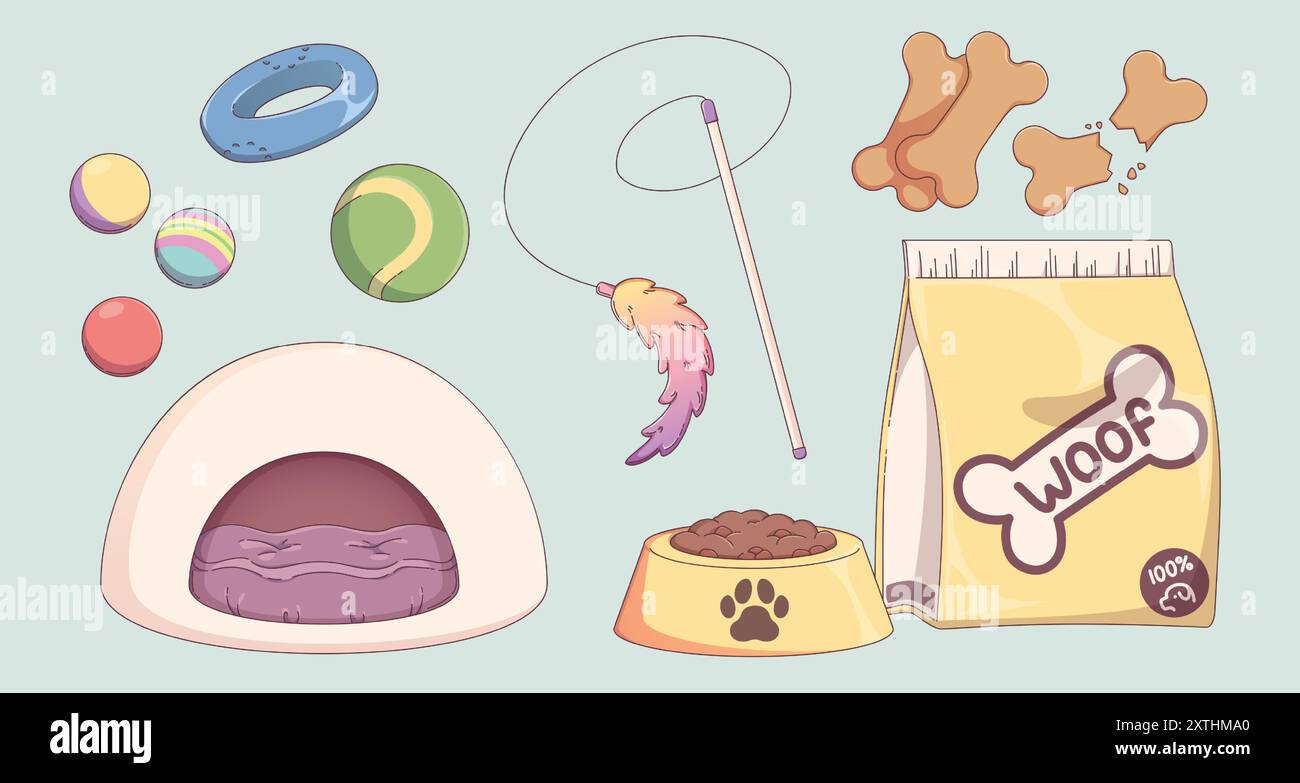 Pet shop goods set isolated on background. Contemporary vector cartoon ...