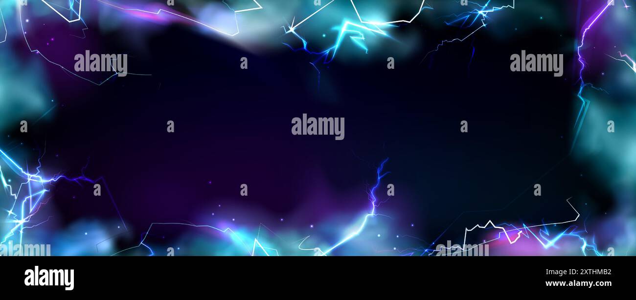 Color lightning frame isolated on black background. Vector realistic ...