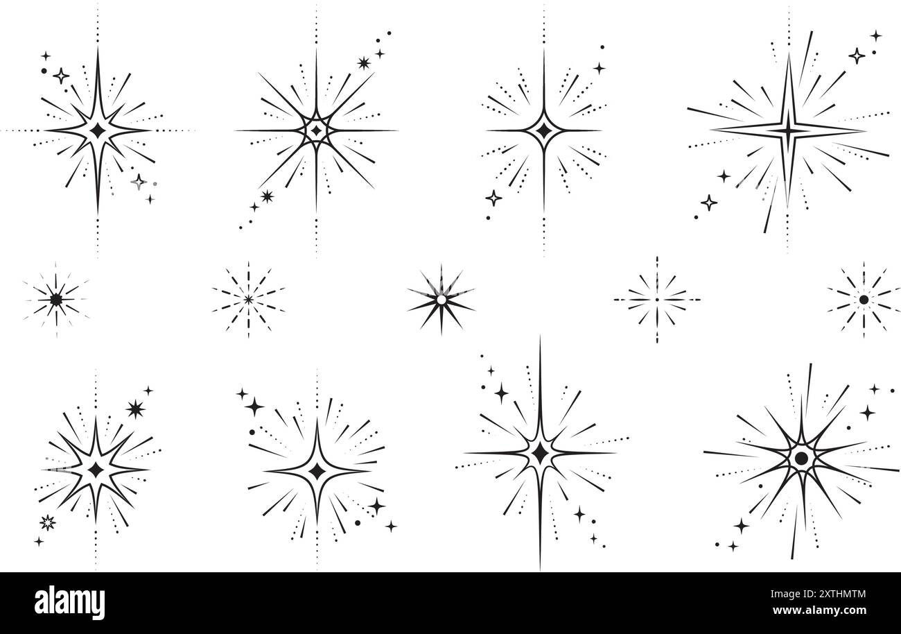Line icons of stars. Vector sparks and shiny elements on white ...