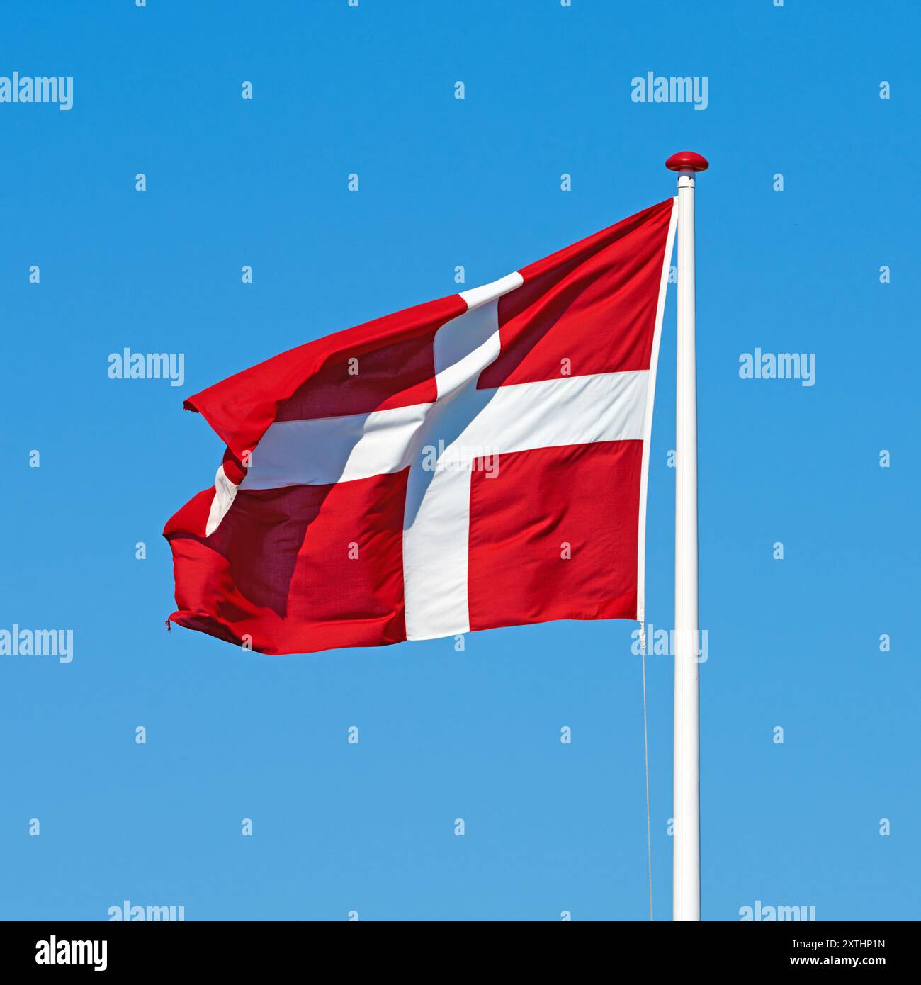 Denmark, flag and wind on sky background at capital, pride and protocol ...