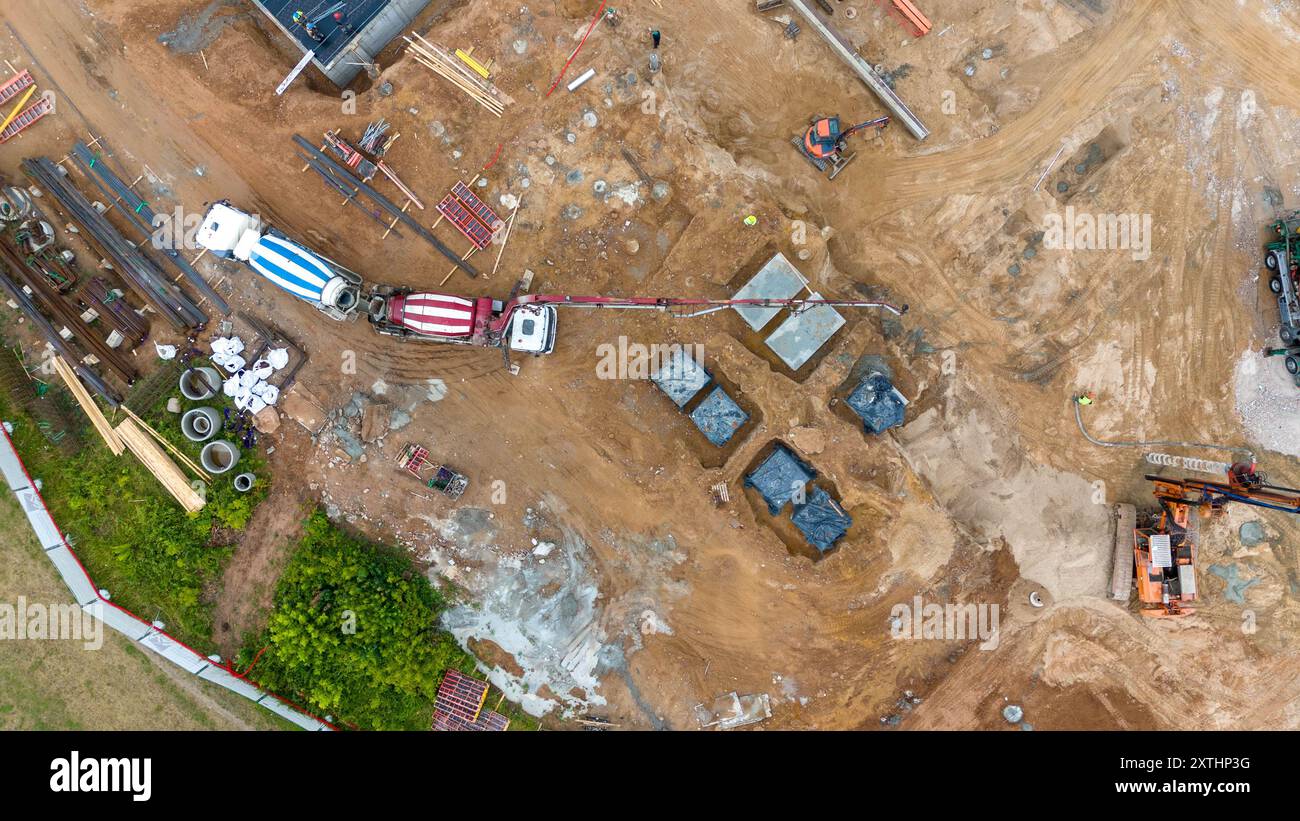 Drone photography of construction drill at construction site during ...