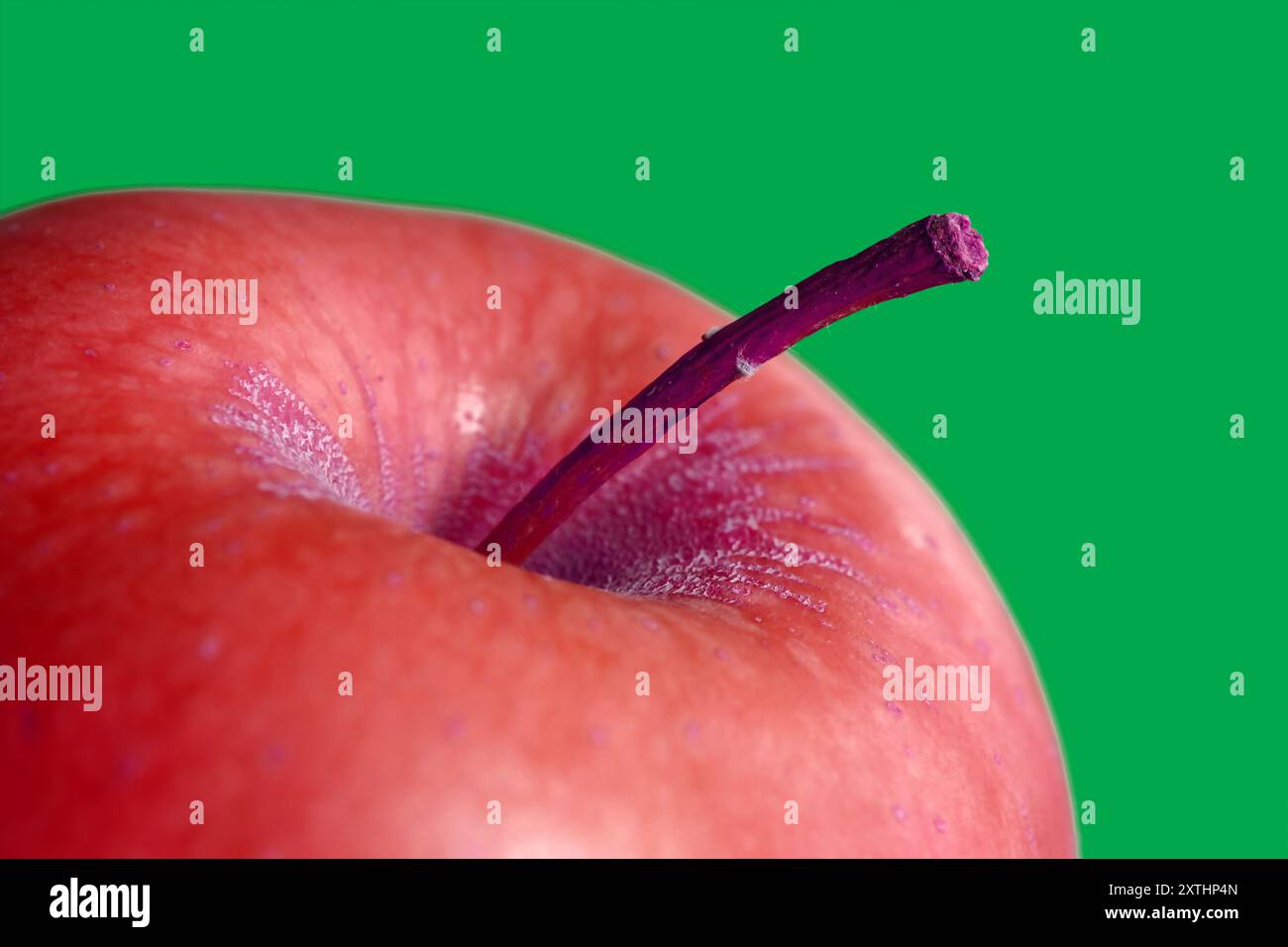 Closeup, red apple and food on green screen background isolated in ...