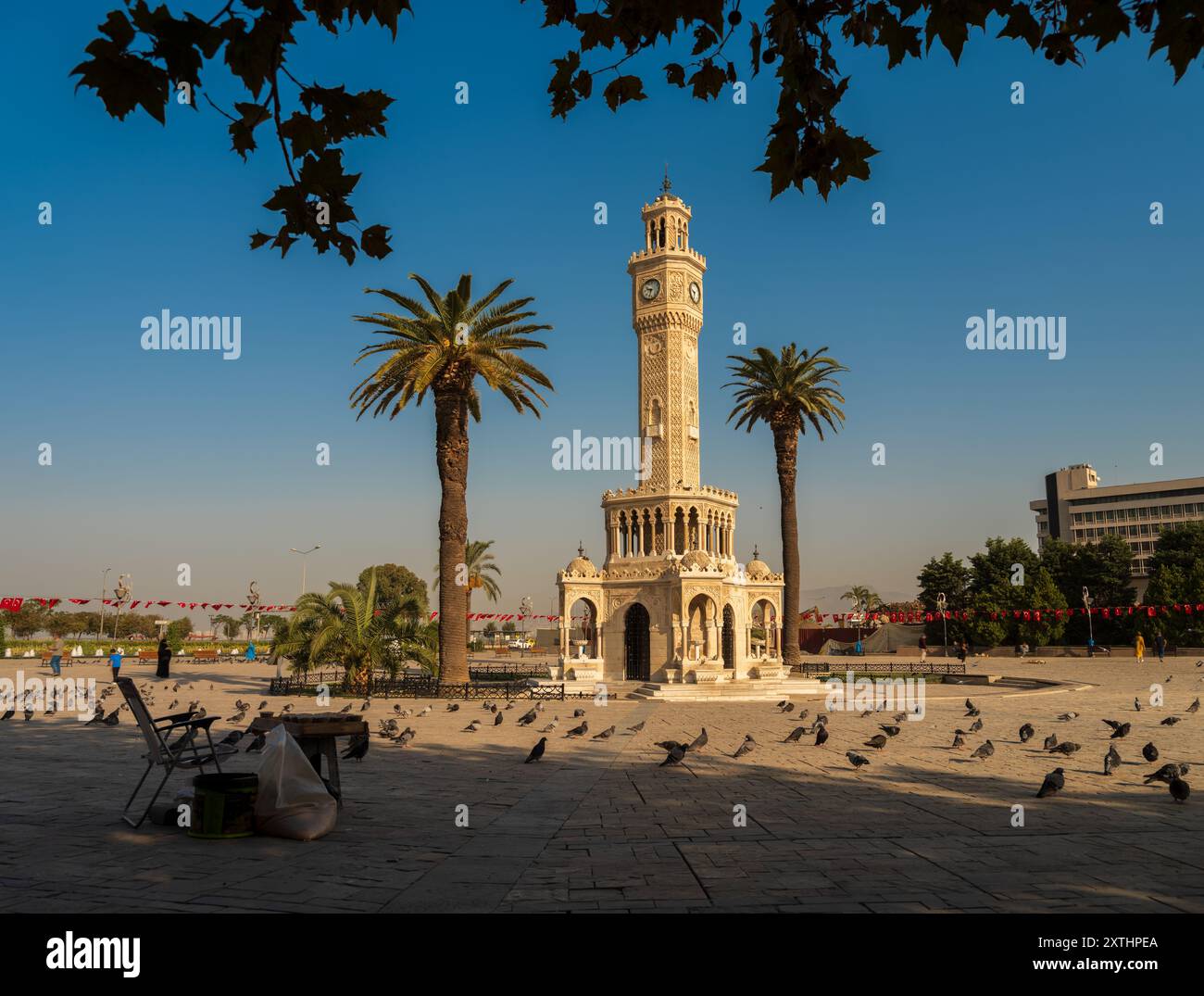 Konak square. Morning at the historical Izmir clock tower. Historical ...