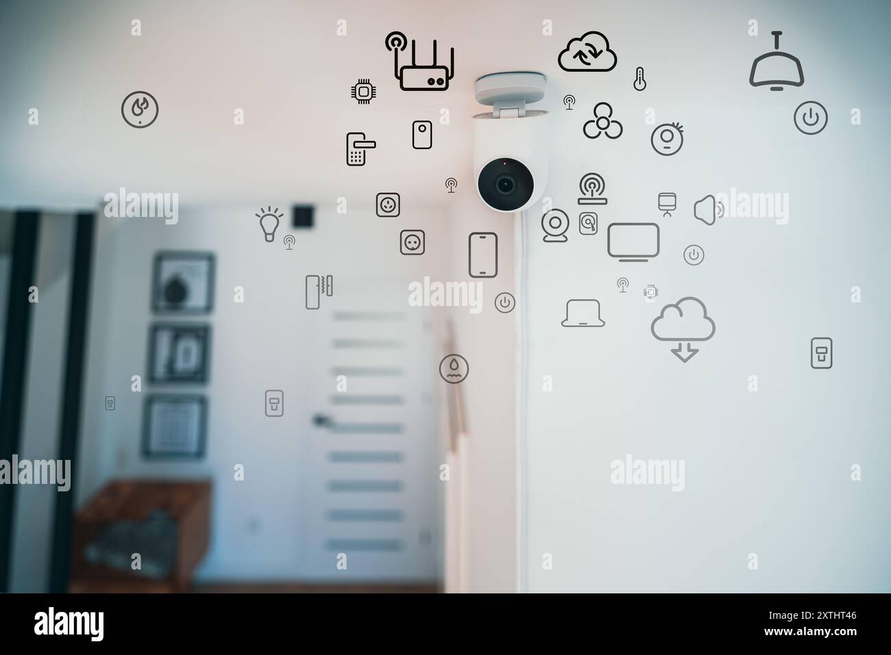 Smart home cctv camera hub. Security monitoring remote control icons ...