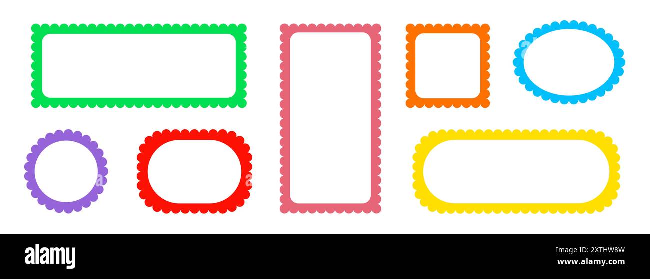 Border frame scallop edge rectangle, oval, round vector shape. Wave ...