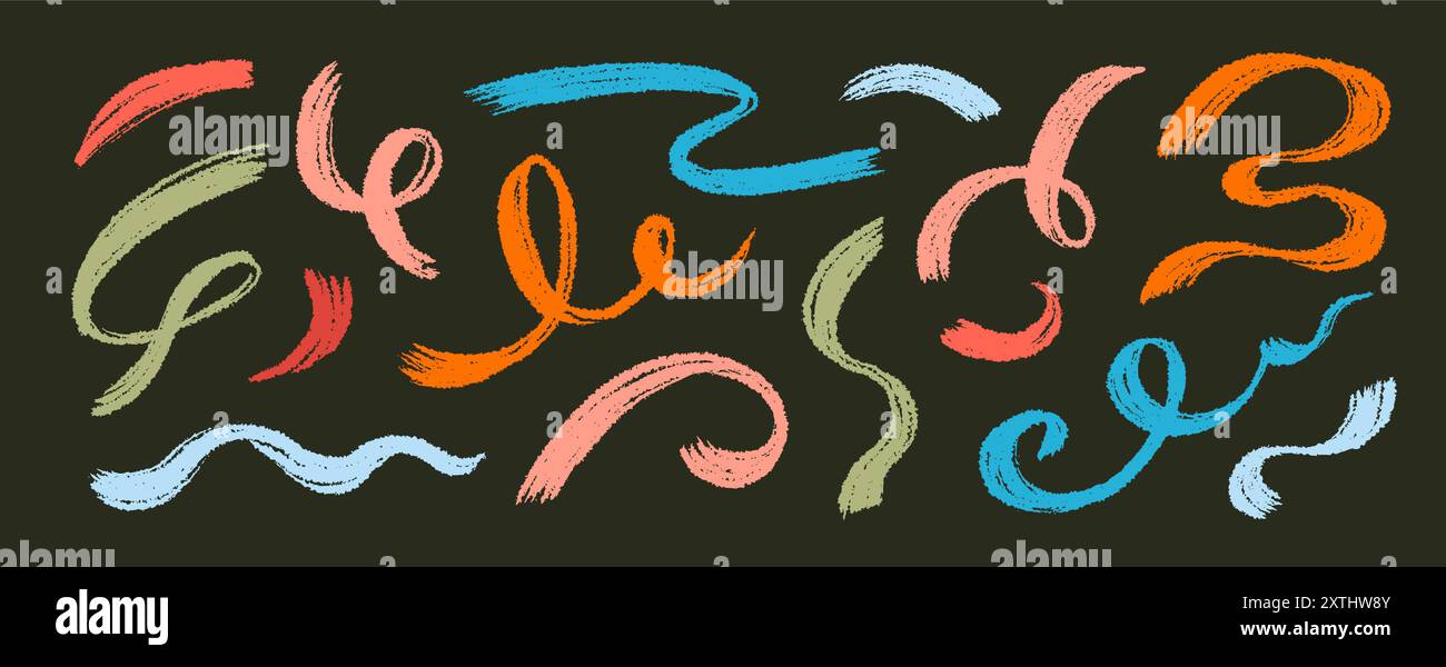 Brush line stroke squiggly paint set. Hand drawn doodle swirl wave ...