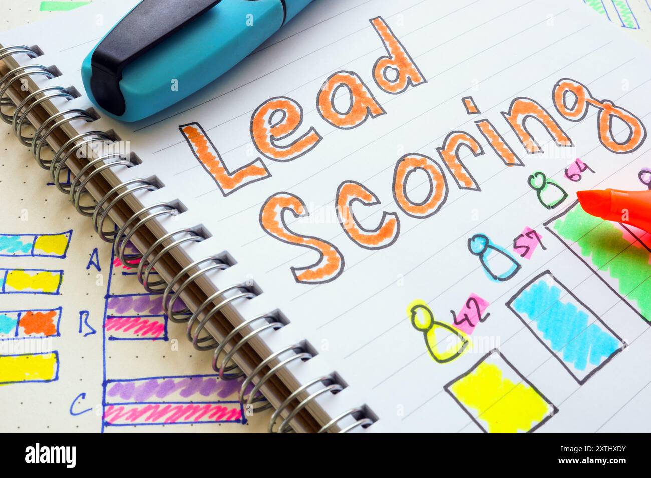 Lead scoring written in a notebook with charts. Symbolizes evaluation ...