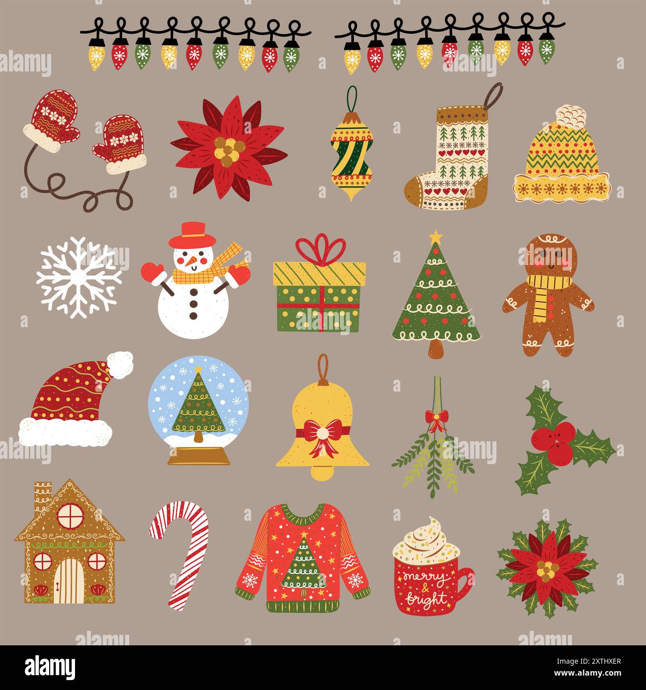 Christmas doodles set featuring Christmas lights, Christmas tree ...