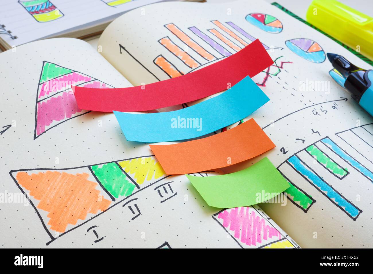 Strips of paper symbolizing sales funnel stages. Represents the process ...