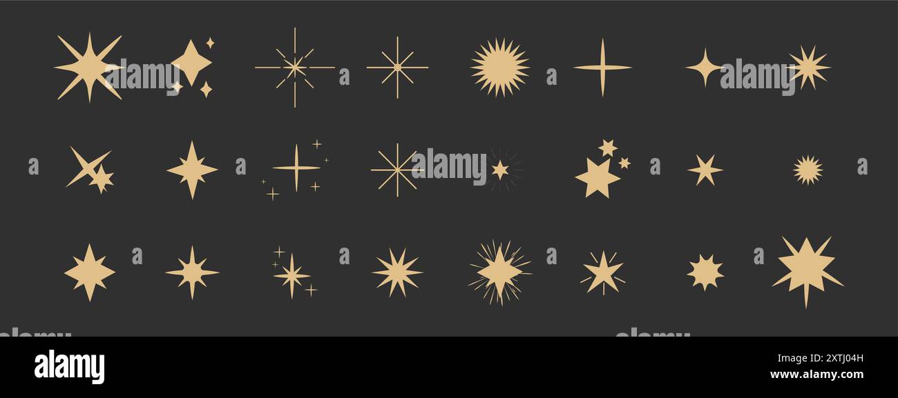 Set gold shine sparkle icon glare,light,blink star minimal shape, burst ...