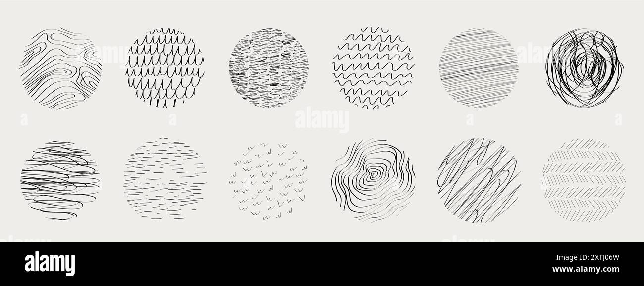 Textures set, collection hand drawn abstract monochrome brush marks ...