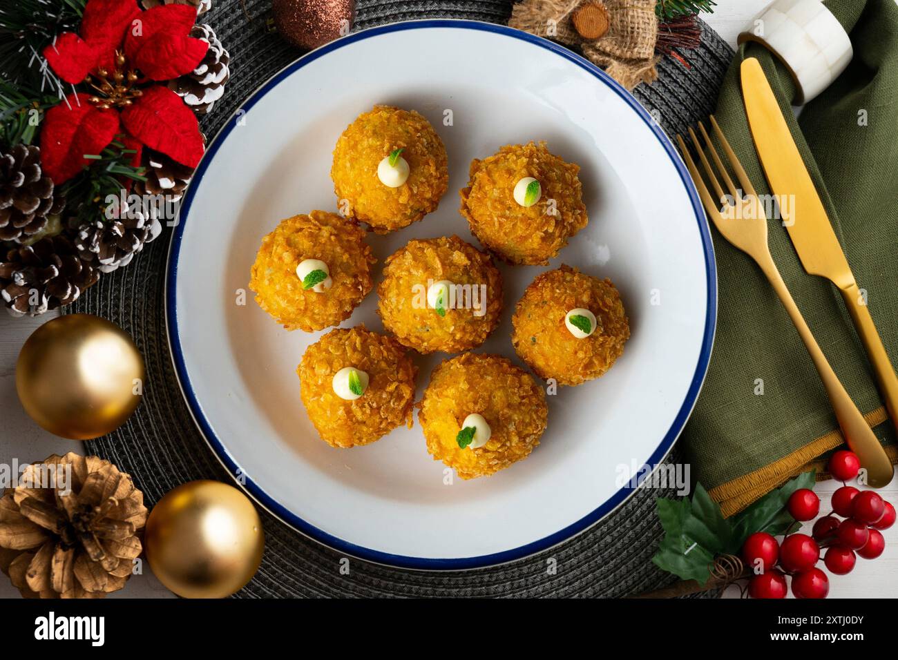 Spanish Tapa croquettes made with bechamel sauce and stuffed fish and ...