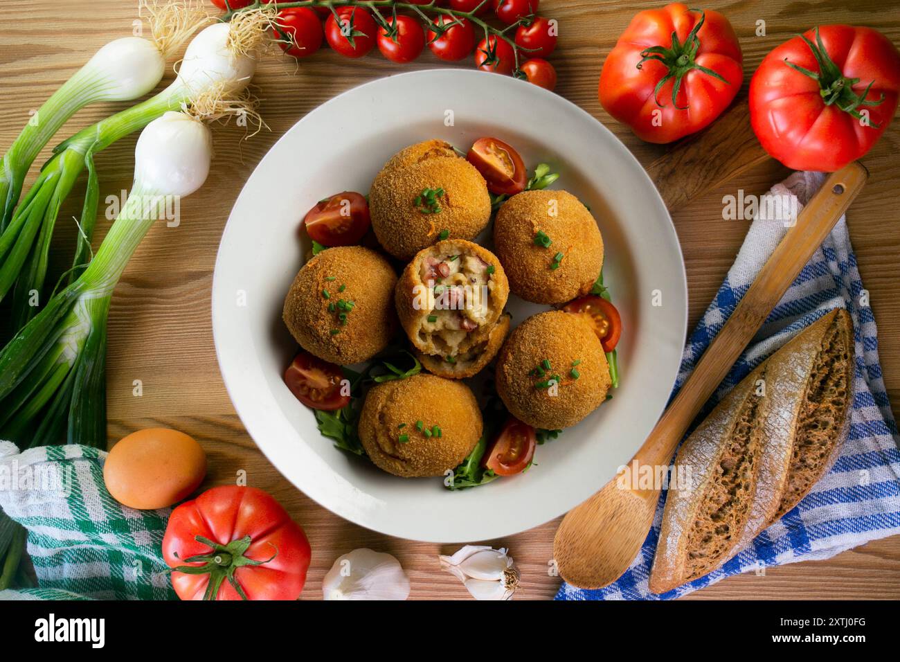 Spanish Tapa croquettes made with bechamel sauce and stuffed with ...
