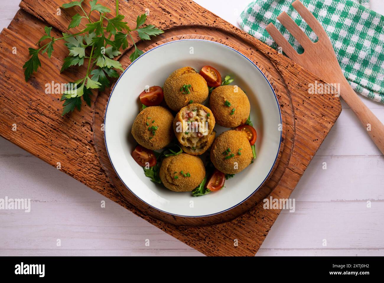 Spanish Tapa croquettes made with bechamel sauce and stuffed with ...