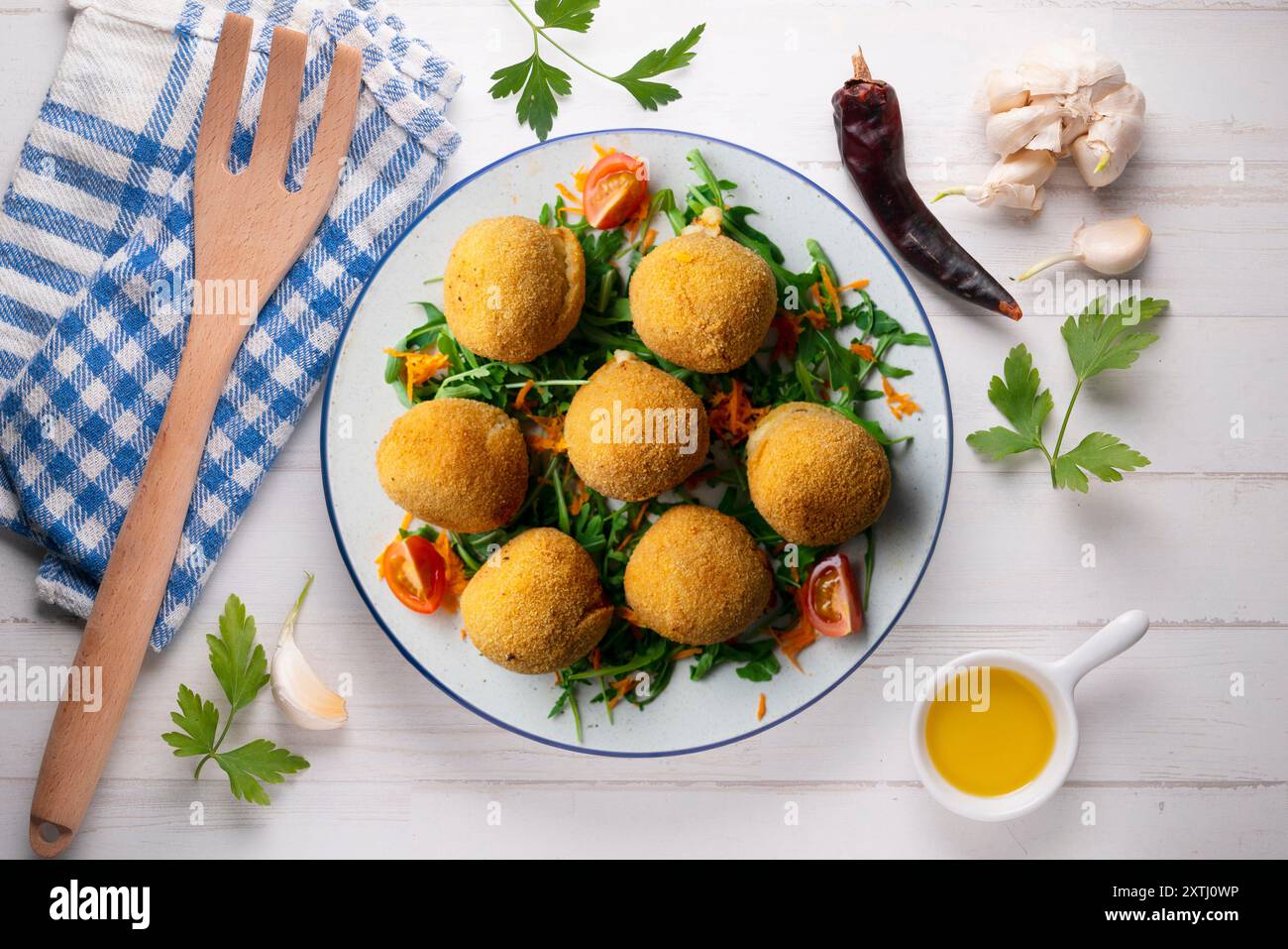 Spanish Tapa croquettes made with bechamel sauce and stuffed with ...