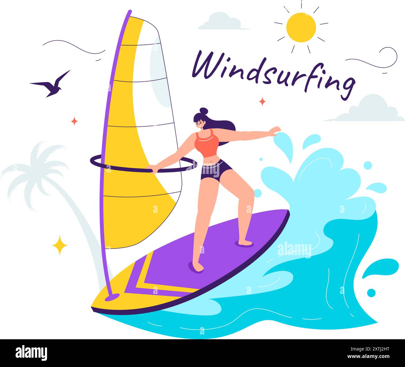 Vector Illustration of Windsurfing with a Person Standing on a Sailing ...