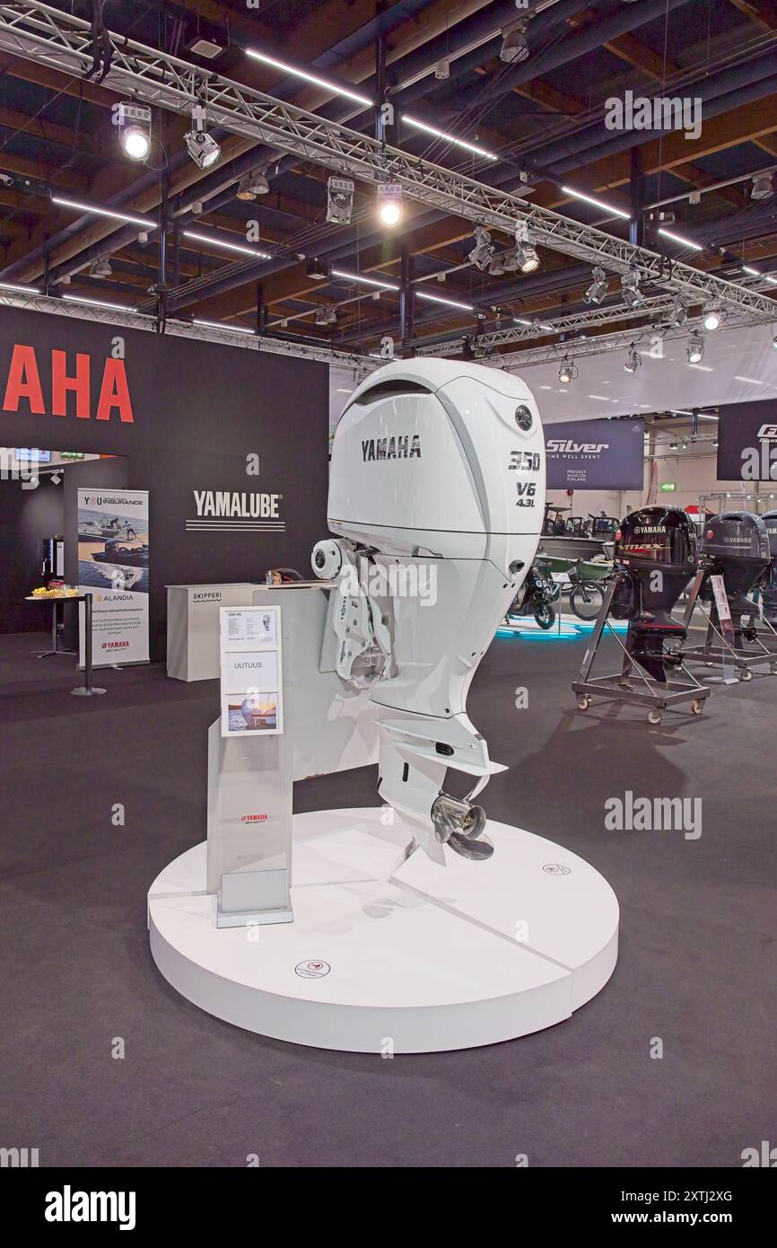 Pasila, Helsinki, Finland – February 14, 2024: Yamaha 350 V6 outboard ...