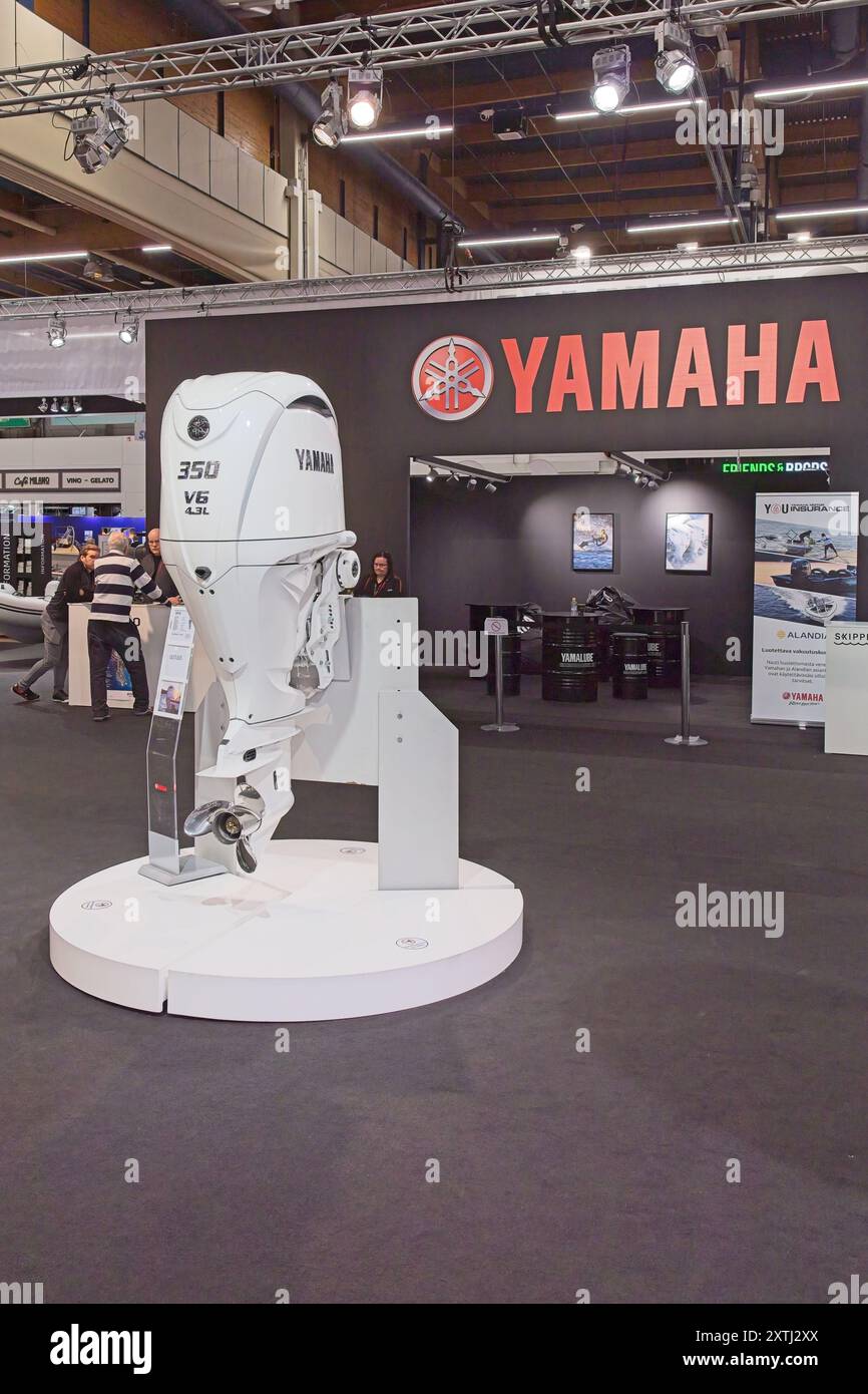Pasila, Helsinki, Finland – February 14, 2024: Yamaha 350 V6 outboard ...