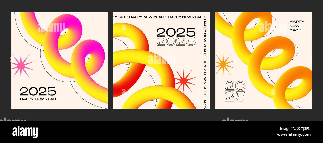 Modern abstract 2025 new year design with colorful 3D gradient curve ...