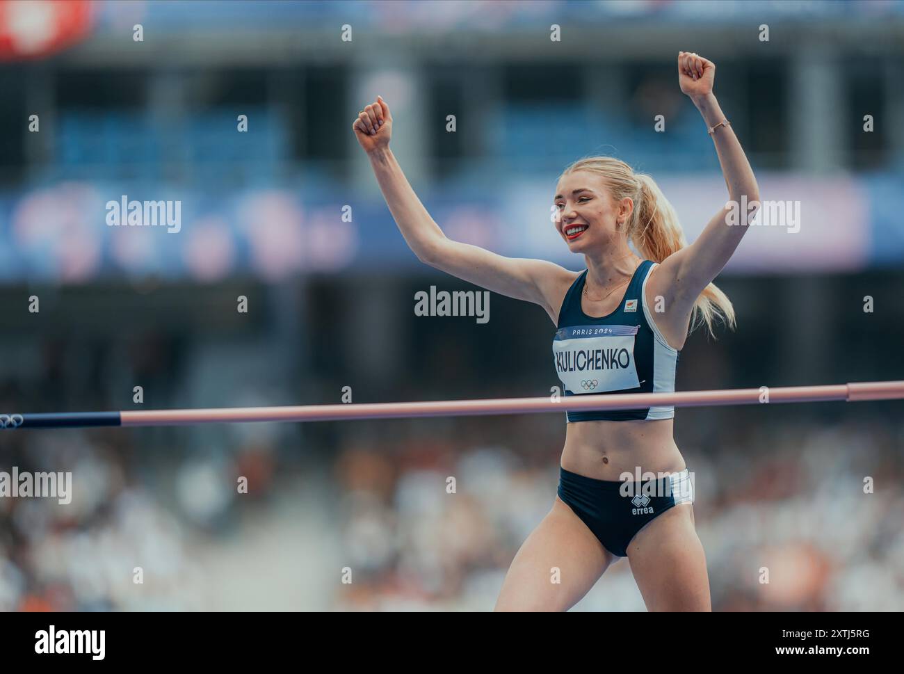 Elena Kulichenko participating in the high jump at the Paris 2024 ...
